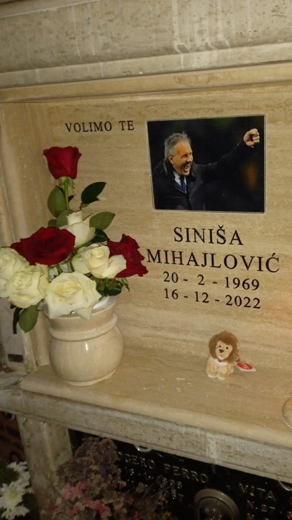 NA MIHINOM GROBU NA SRPSKOM ISPISANO - VOLIMO TE! Siniša na slici nasmejan sa stegnutom pesnicom ...